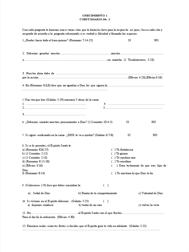 Crecimiento 1 Cuestionario No 3 | PDF | Creencia religiosa y doctrina