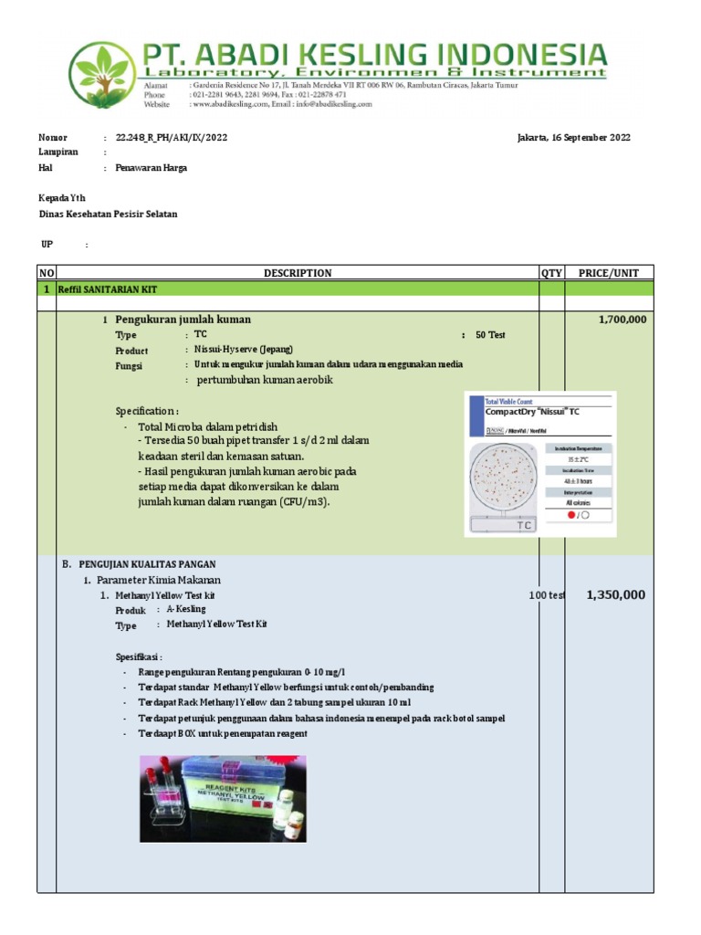 Penawaran Harga Alat Uji Kualitas Kesehatan | PDF