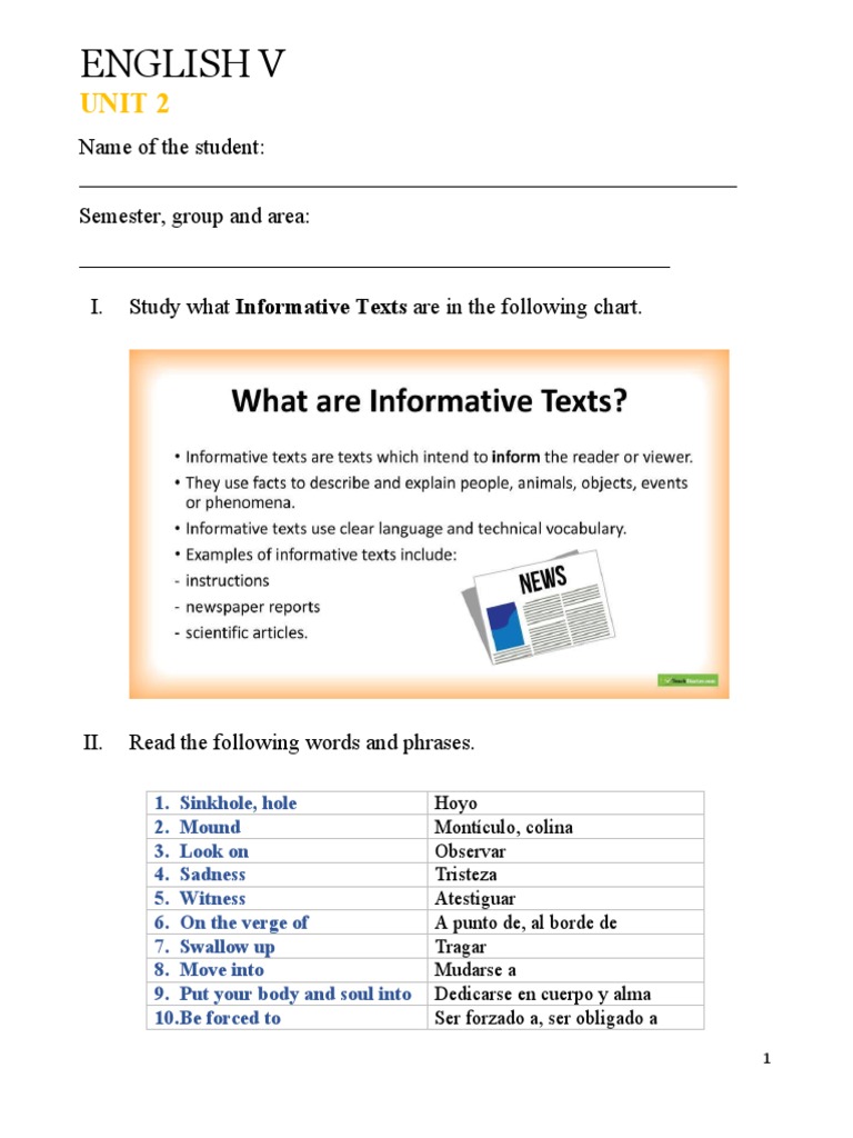 Booklet - Unit 2 - English V | PDF | Perfect (Grammar) | Verb