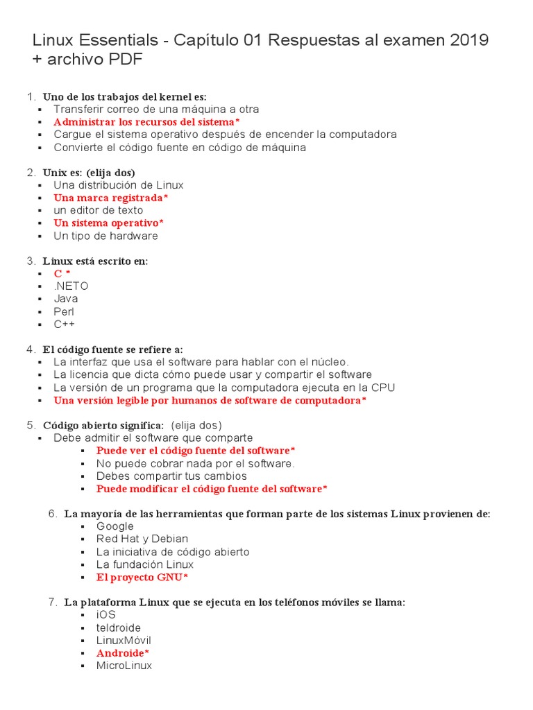 Linux Essentials Exam Answer | PDF | Software libre | Distribución de Linux