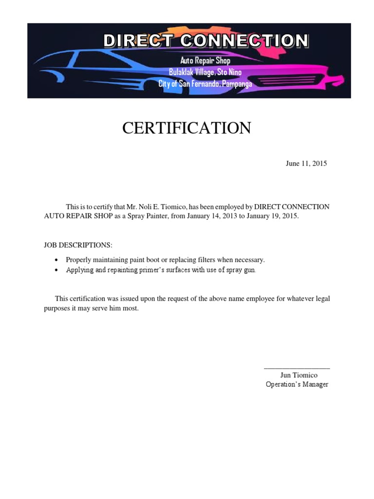 CERTIFICATION Direct Connection | PDF