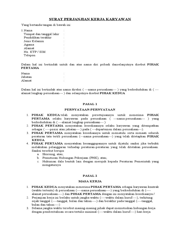 Draft Kontrak Kerja | PDF