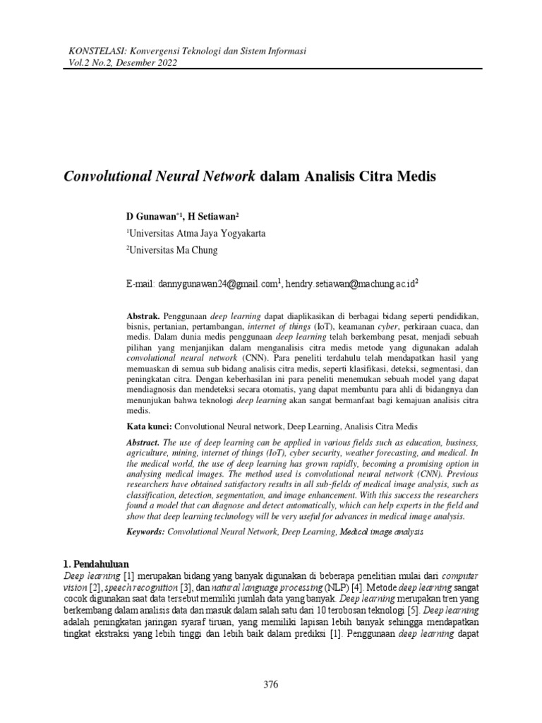 Convolutional Neural Network Dalam Analisis Citra Medis D Gunawan H Setiawan Pdf