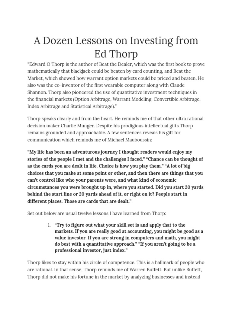 Ed Thorp 3 | PDF | Hedge Fund | Investing