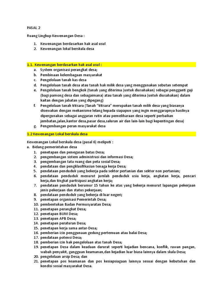 Ringkasan Perbup Tentang Daftar Kewenangan Desa | PDF