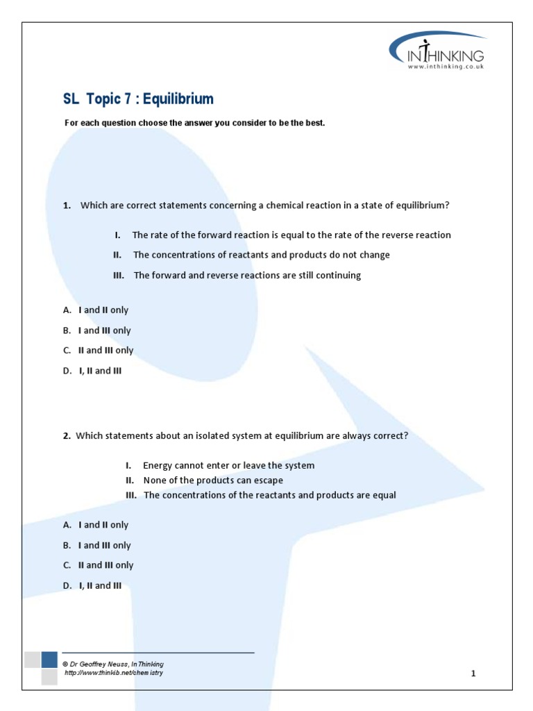 Equilibrium Multiple Choice Pdf Chemical Equilibrium Physical