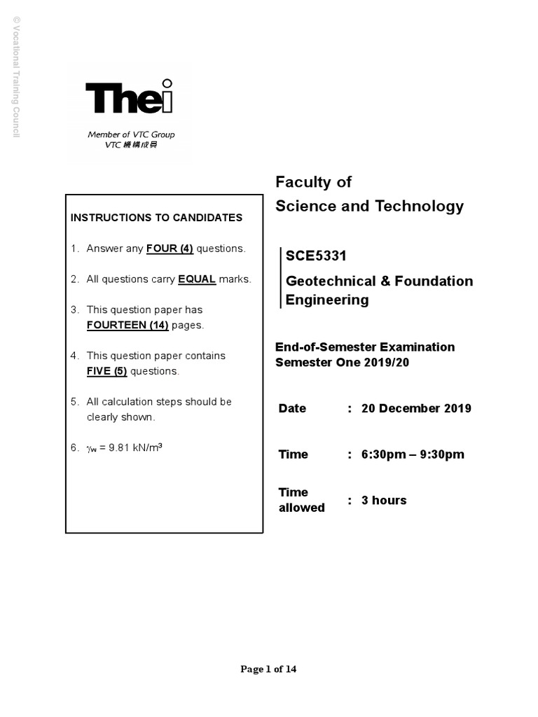 Ay1920 Sem 1 Sce5331 | PDF | Geotechnical Engineering | Applied And Interdisciplinary Physics