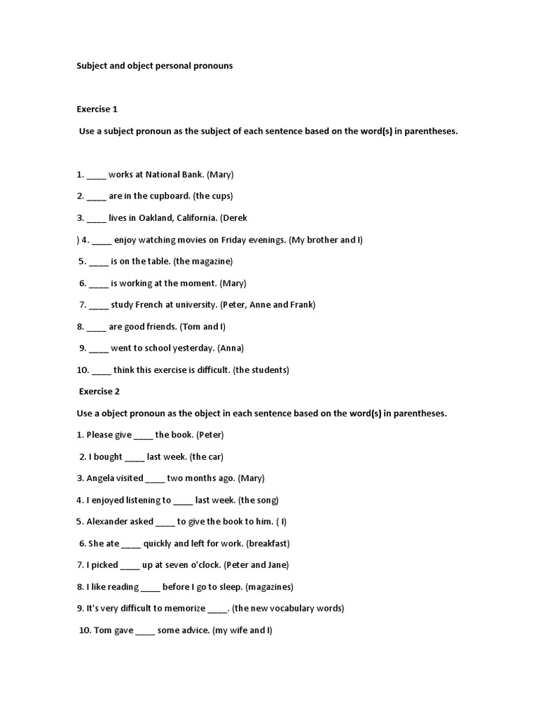 SUBJECT-AND-OBJECT-PERSONAL-PRONOUNS | PDF