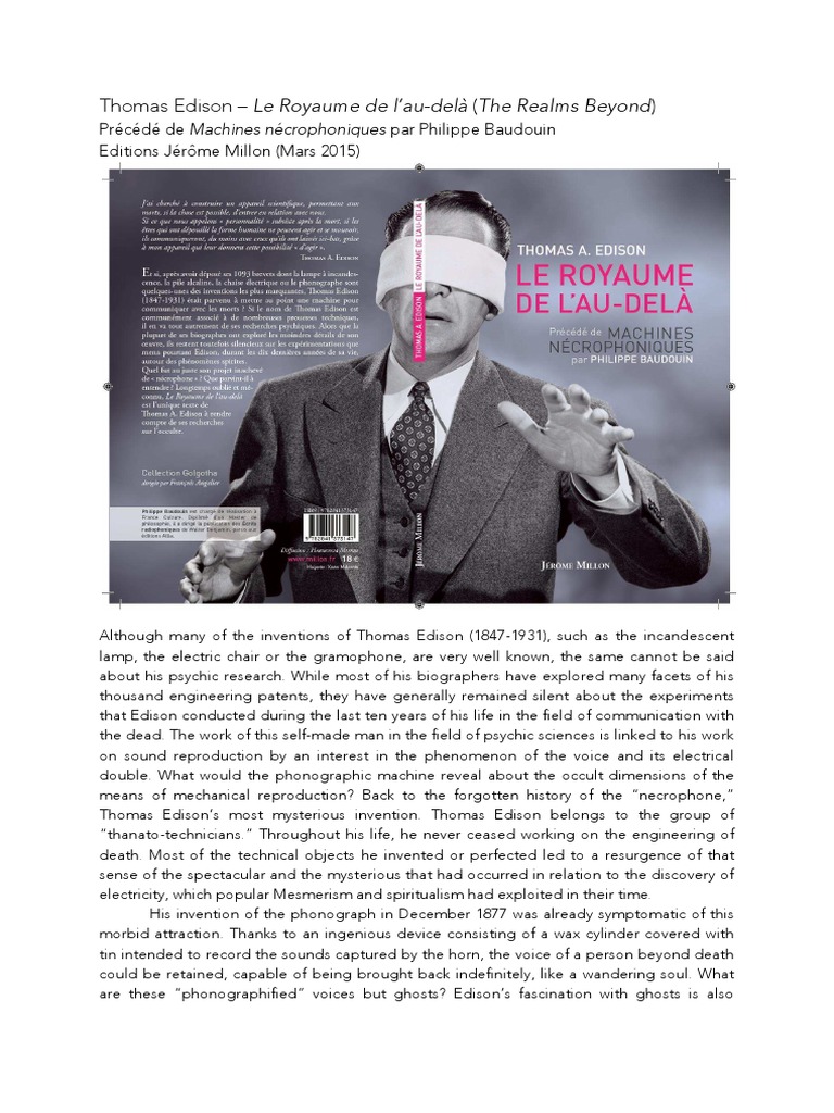 Edison's Necrophone: Communicating with the Dead | PDF | Thomas Edison ...