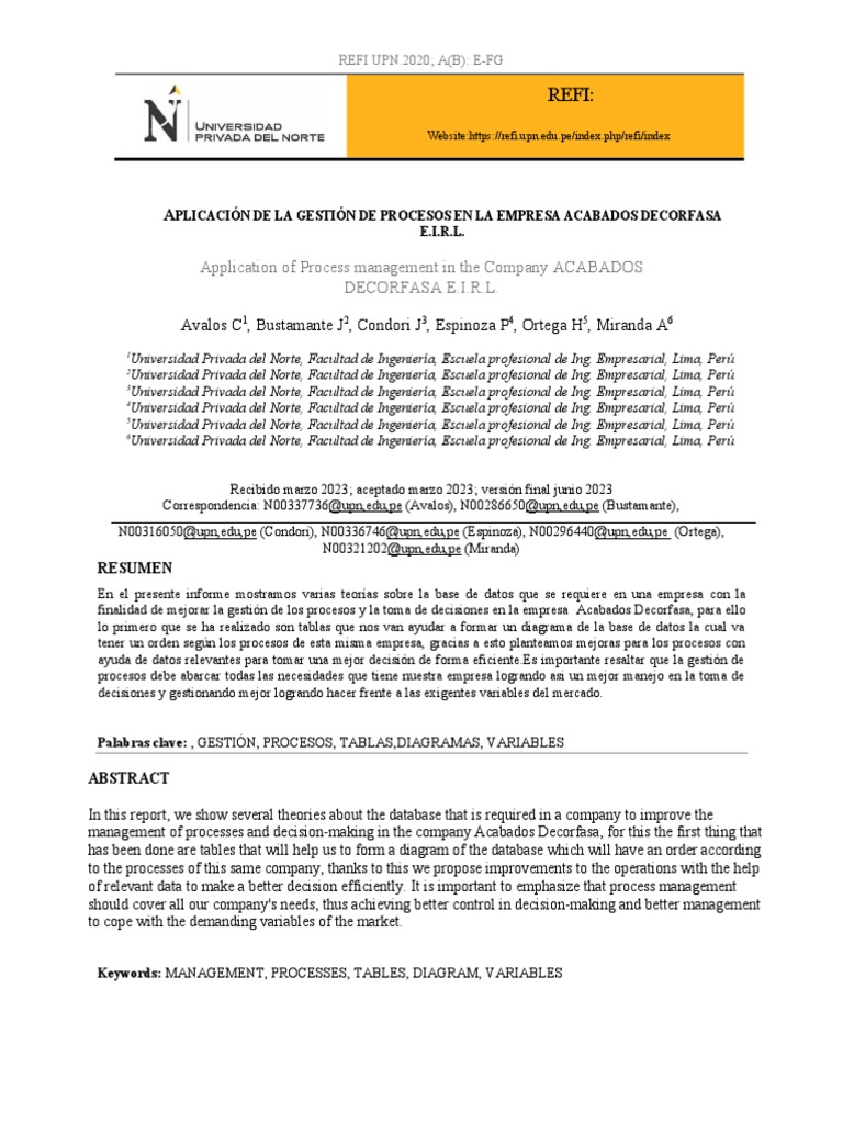 Ejemplo Paper Del g5 | Descargar gratis PDF | Bases de datos | Business