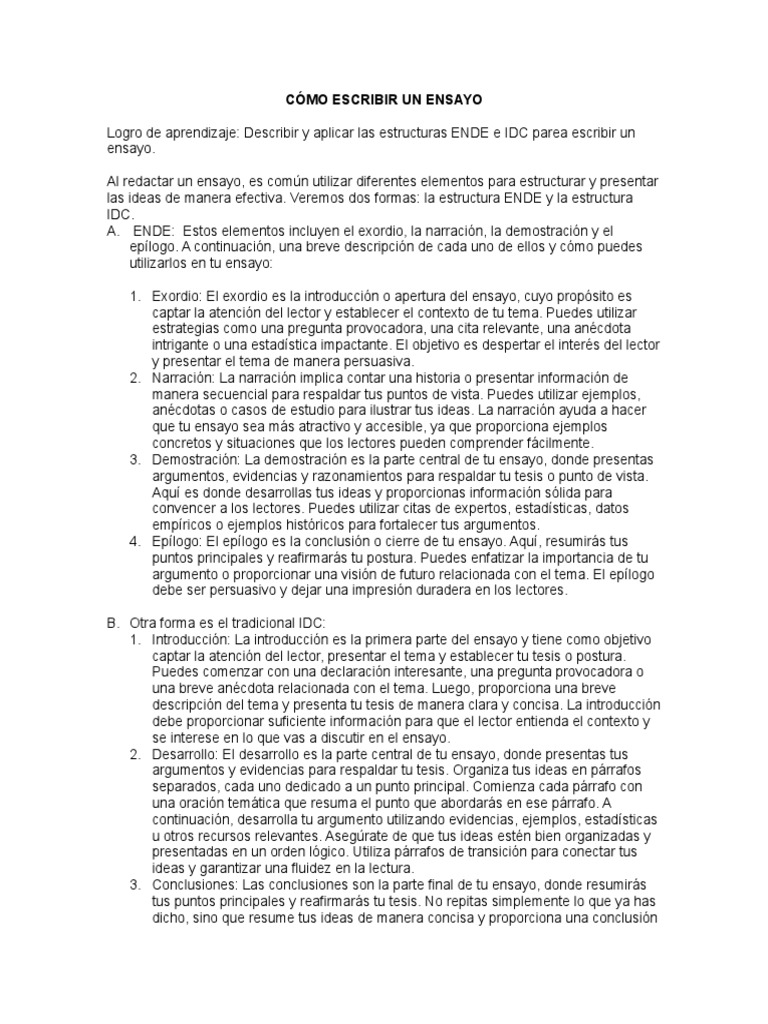 CÓMO ESCRIBIR UN ENSAYO | PDF | Ensayos | Narración