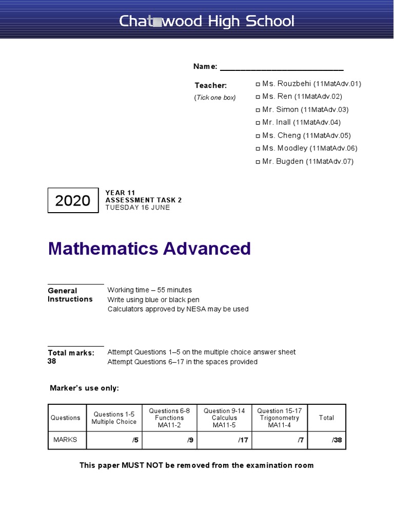 2020 Past Paper | PDF | Function (Mathematics) | Multiple Choice