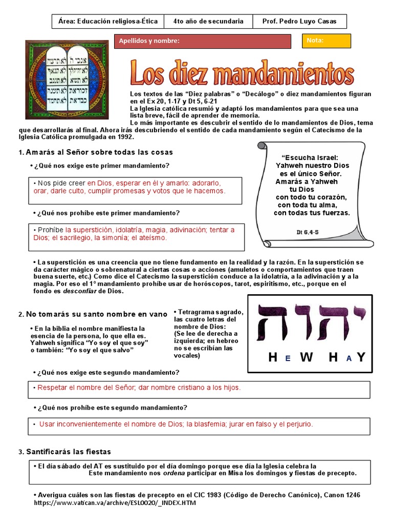 Los 10 Mandamientos | PDF | Diez Mandamientos | Supersticiones