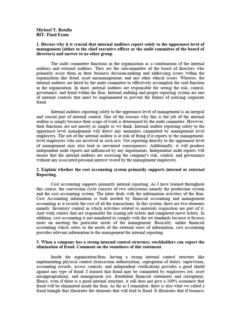 Final Exam Bit - Edited | PDF | Internal Audit | Internal Control