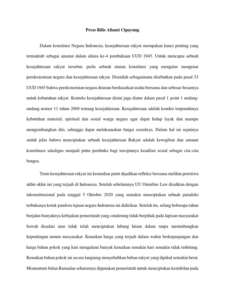 Press Rilis Aliansi Cipayung Dan Nota Kesepahaman | PDF