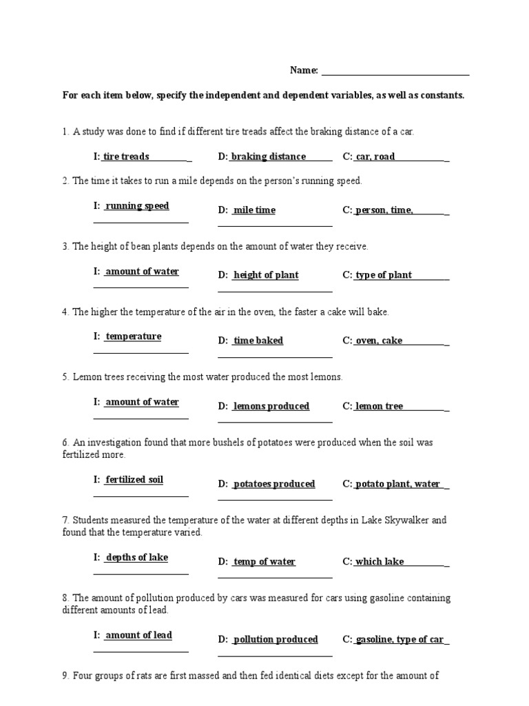 Variable Worksheet Sophiaaaa | PDF | Experiment | Water