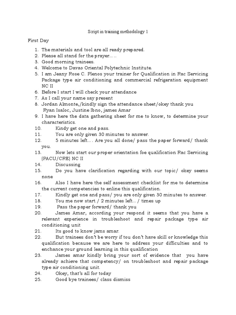 Script in Training Methodology 1 | PDF