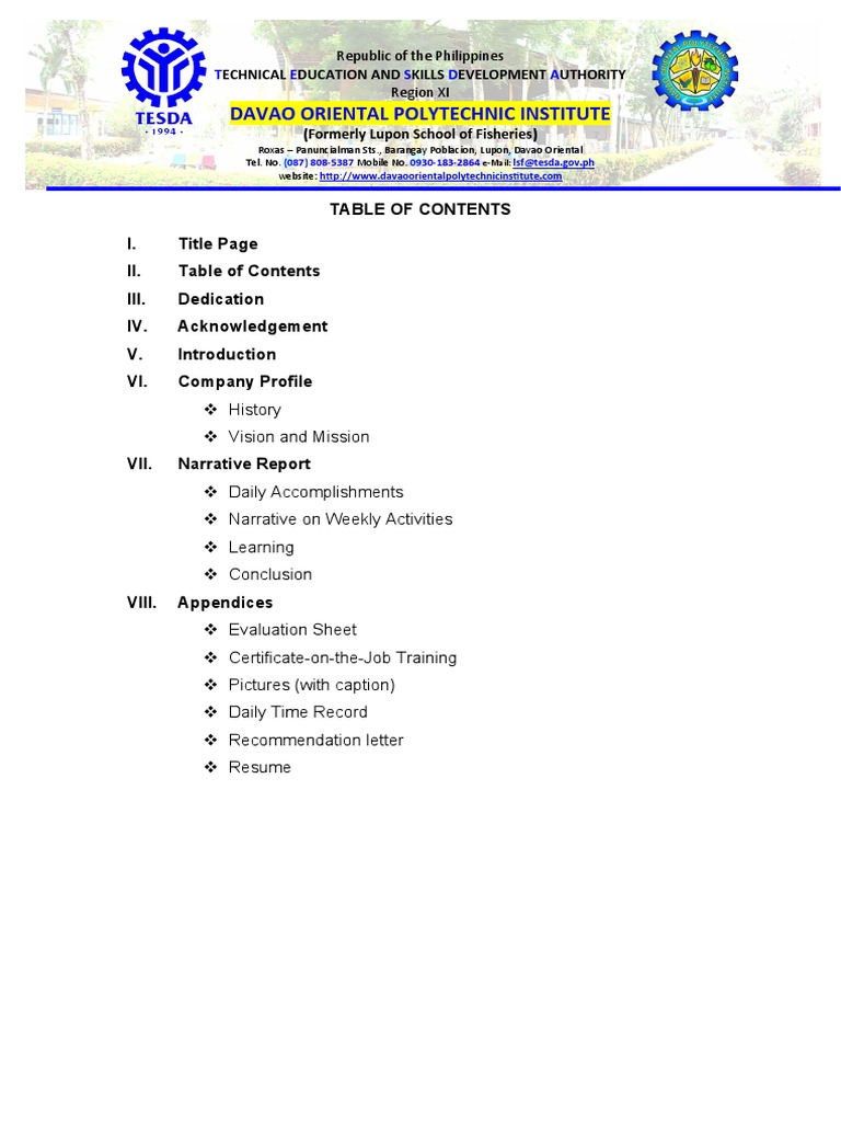 Narrative-Report Outline | PDF | Vocational Education | Institute Of ...