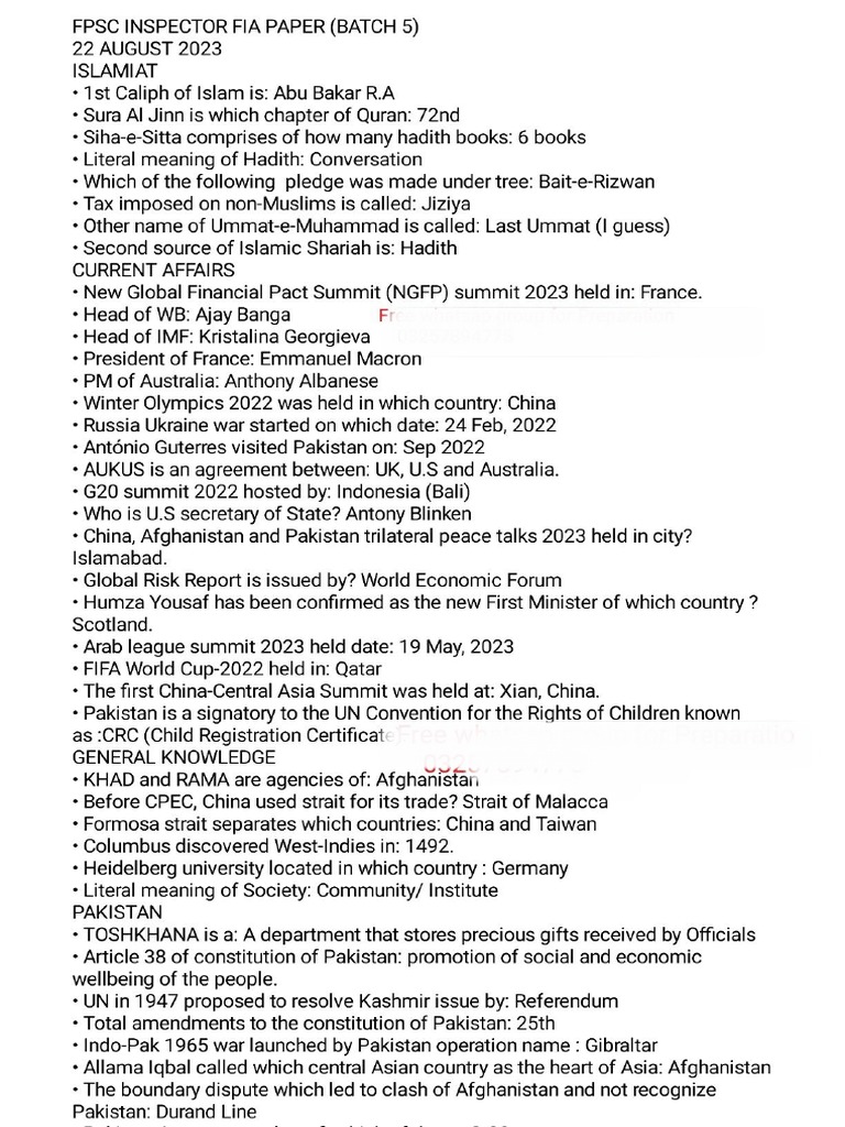 Today's Inspector FIA Paper Batch 5 (22 August 2023) | PDF