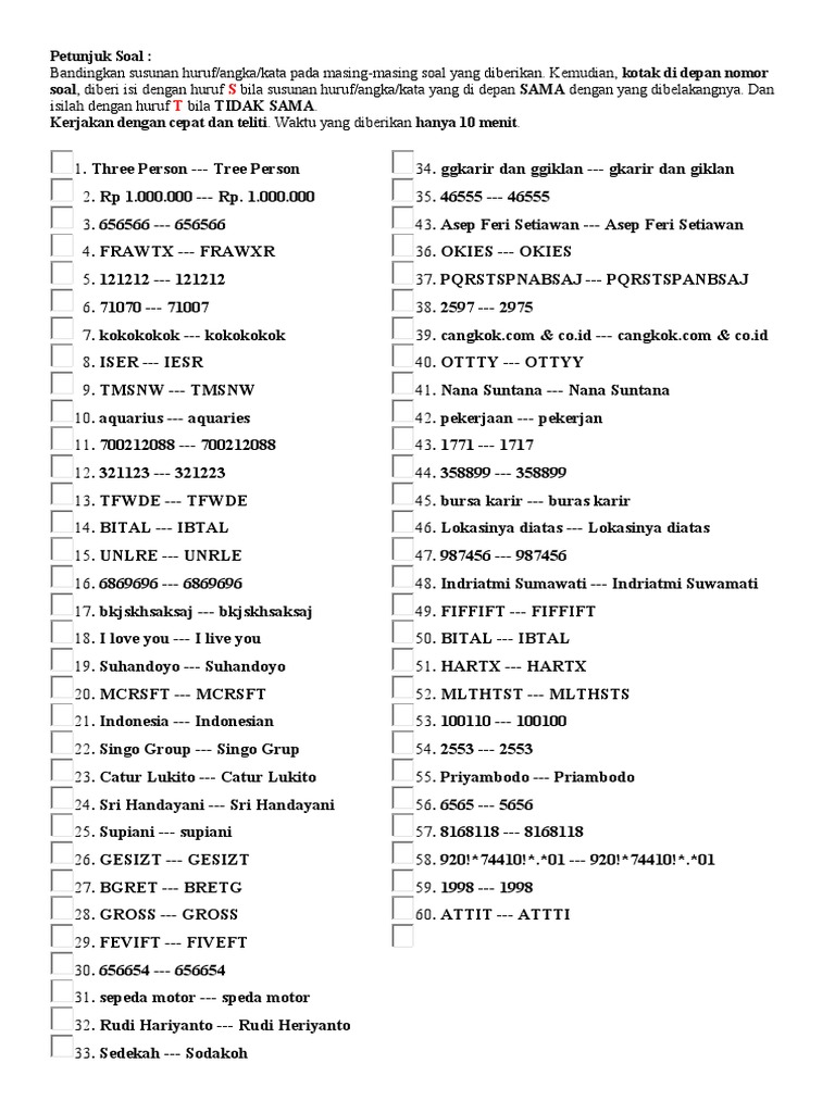 Contoh Soal Test Masuk Kerja | PDF