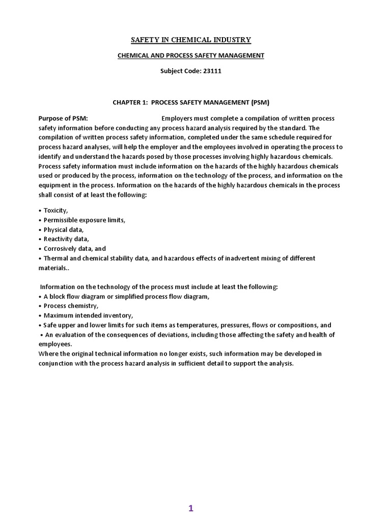 3chemical and Process Safety Management 23111 | PDF | Safety
