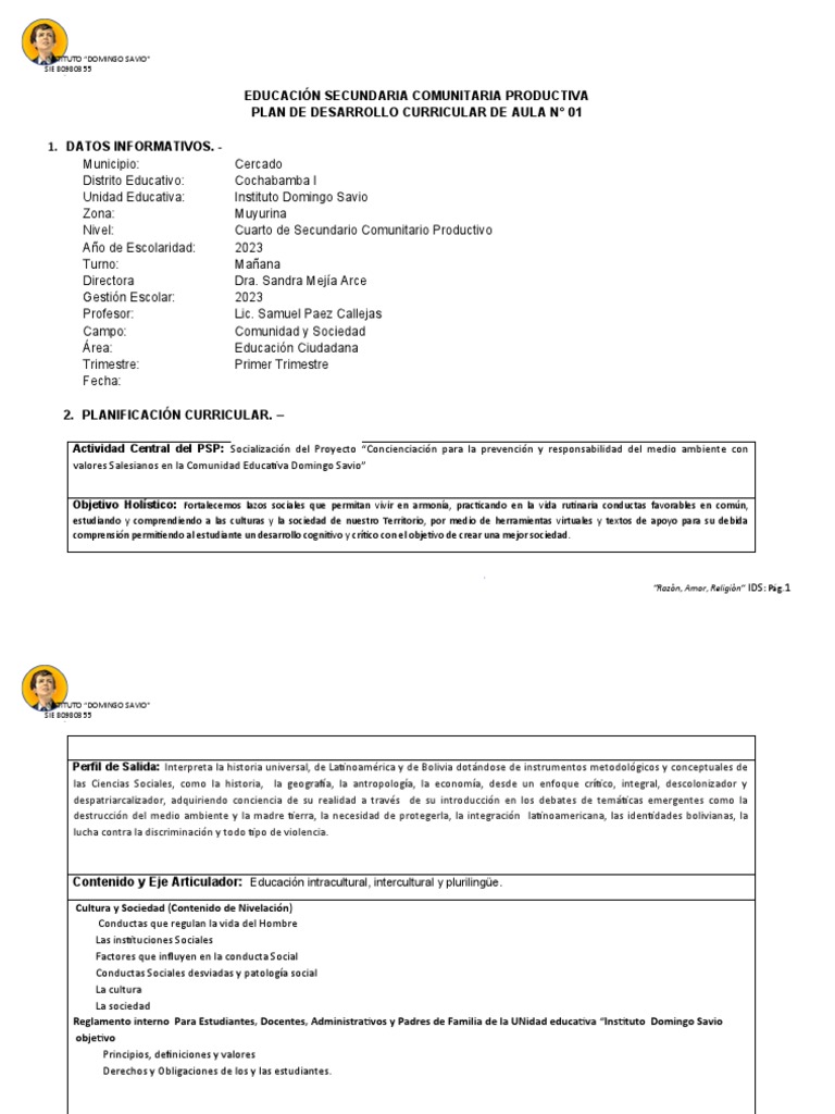 PDC 01 2023 Cuarto | PDF | Sociedad | Bolivia