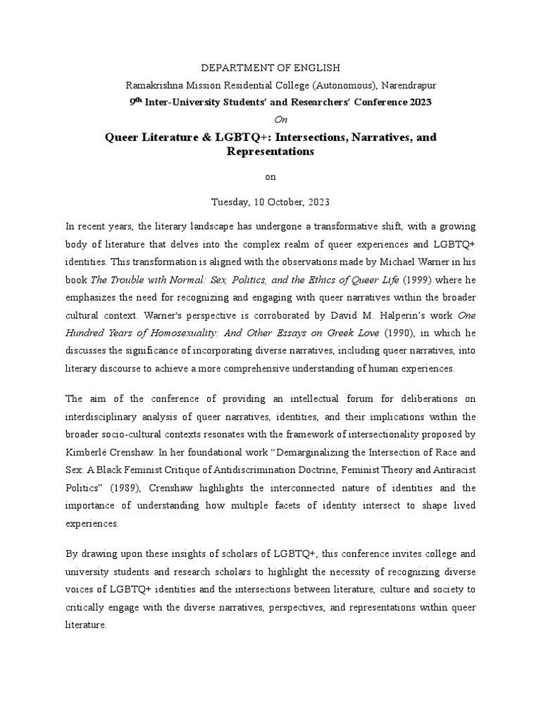 Queer Literature | PDF | Intersectionality | Narrative