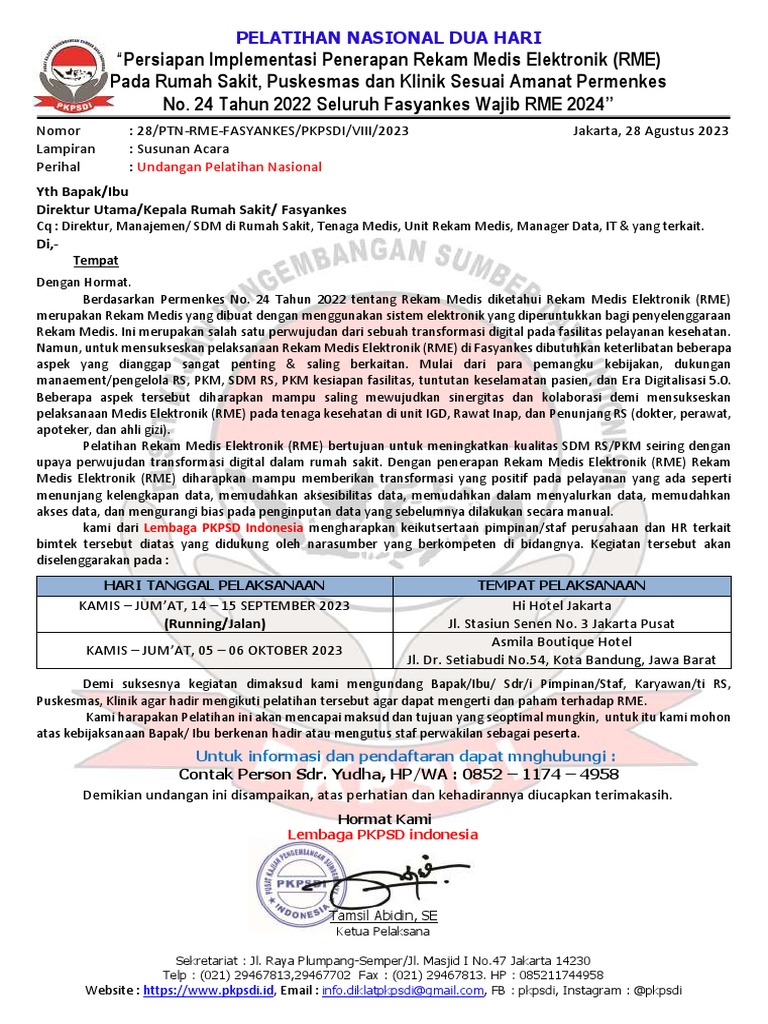 Surel Pelatihan Rme Rs 2023 | PDF