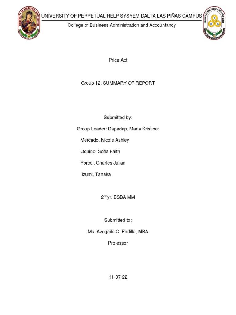 Price Act - Summary | PDF | Price Controls | Prices