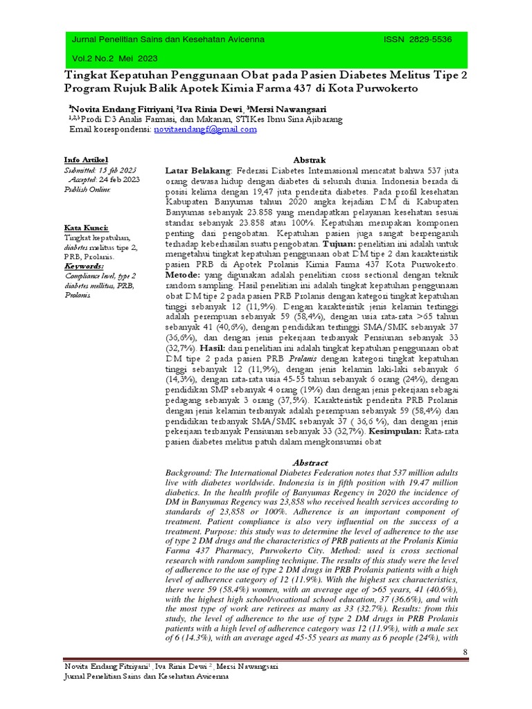 Tingkat Kepatuhan Penggunaan Obat Pada Pasien Diabetes Melitus Tipe 2 ...