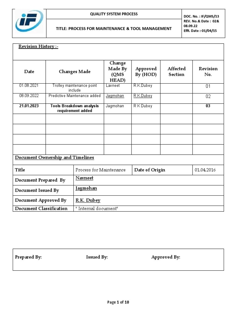13 Maintenance Procedure | Download Free PDF | Quality Management System | Engineering