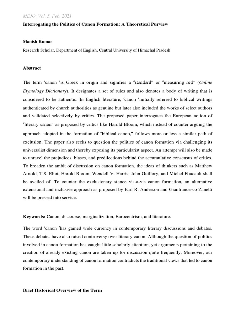 Interrogating The Politics of Canon Form | Download Free PDF | Bible | Aesthetics