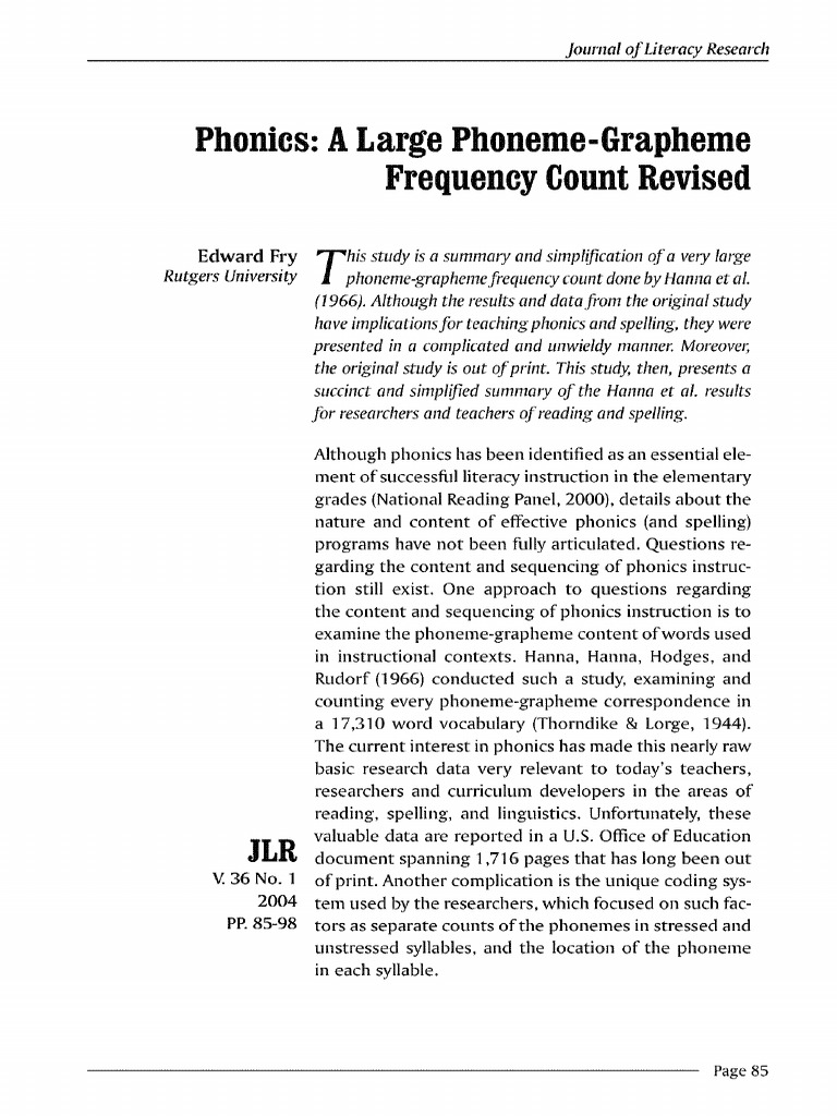 Phoneme-Grapheme Frequency Chart | PDF | Phonics | Consonant