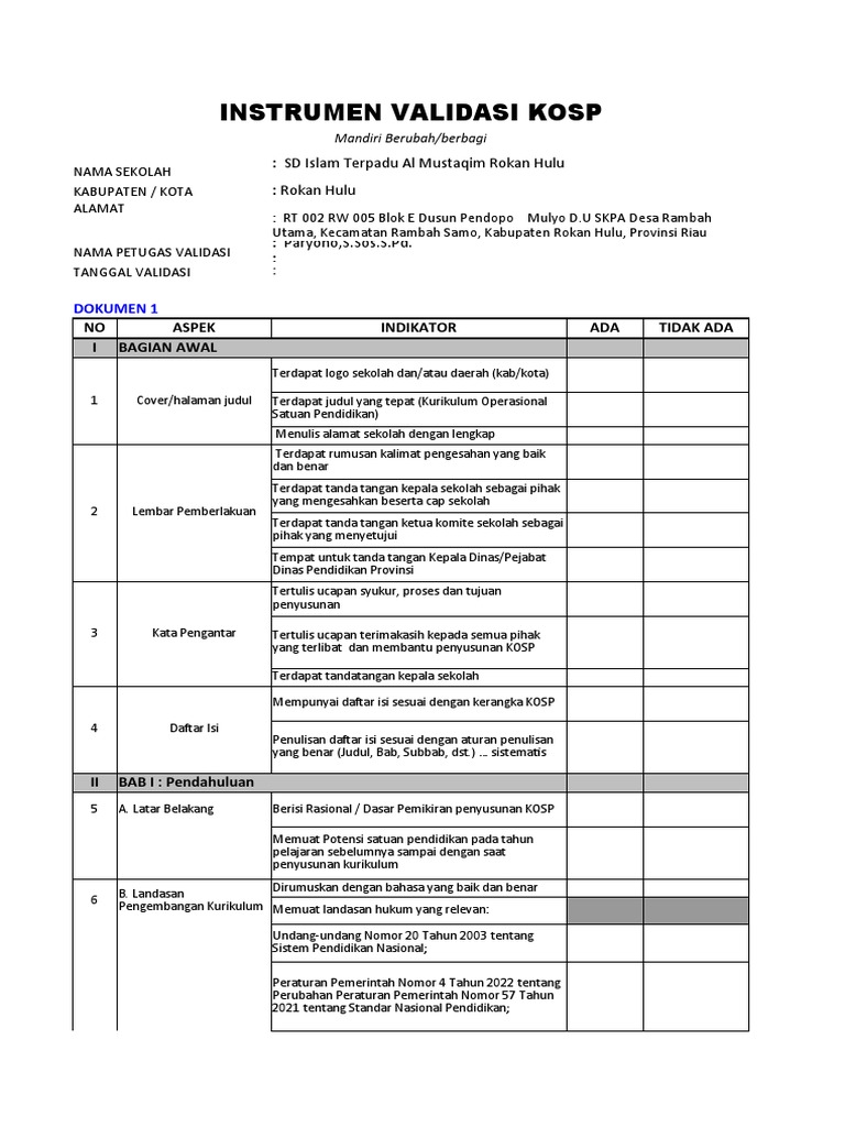 Validasi Kosp - Mandiri Berubah | PDF