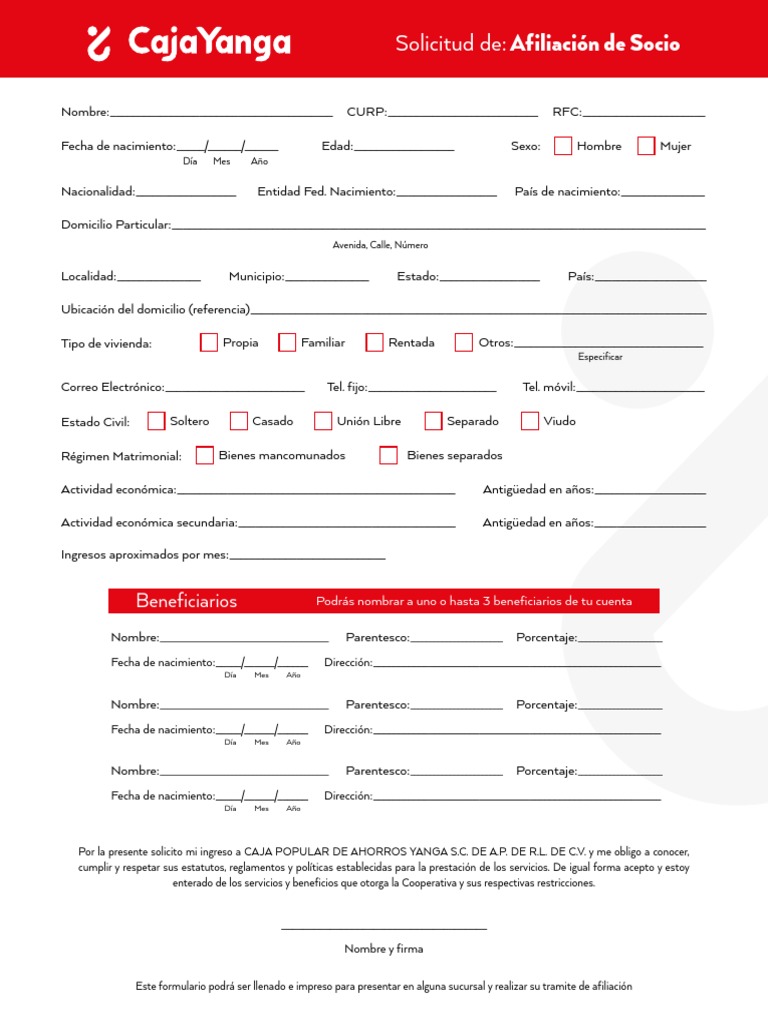 Solicitud de Afiliacion Socio | PDF