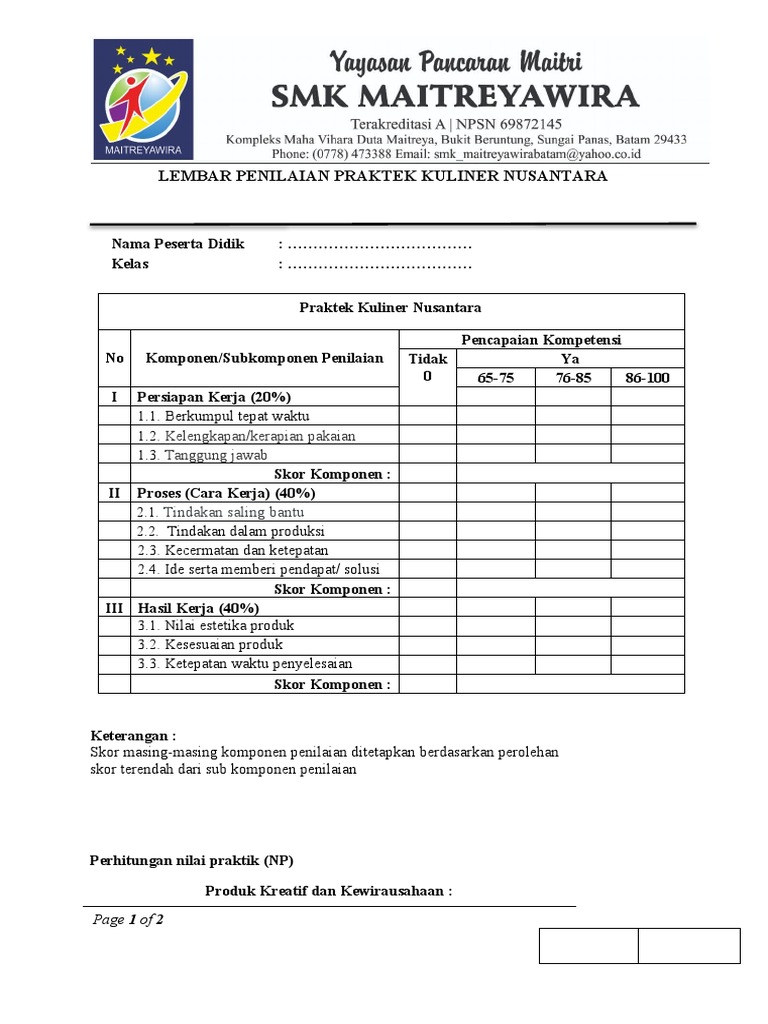 LEMBAR PENILAIAN Praktek | PDF