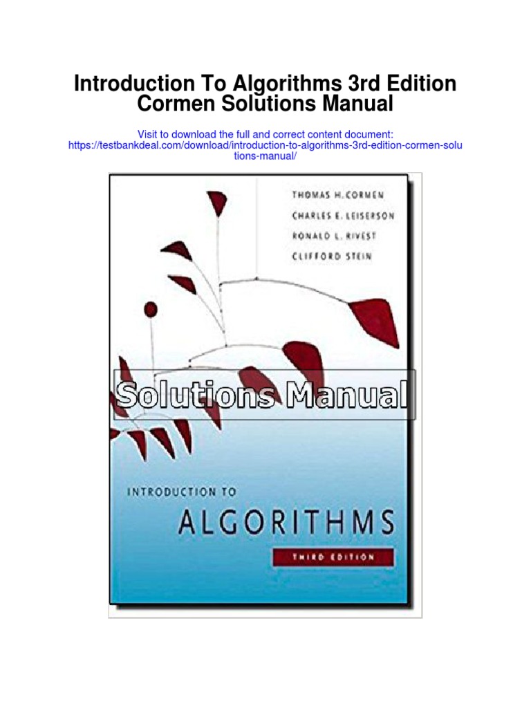 Introduction To Algorithms 3rd Edition Cormen Solutions Manual Pdf Computing Mathematics