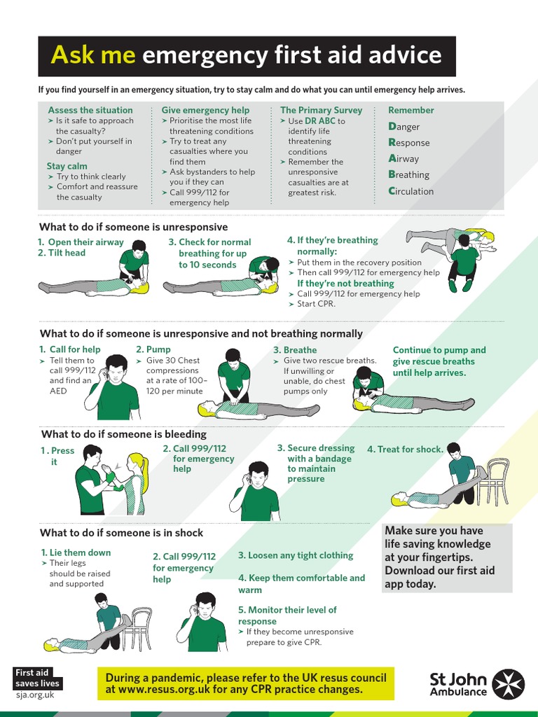 Sja Emergency First Aid Advice - Poster | PDF | Cardiopulmonary Resuscitation | First Aid