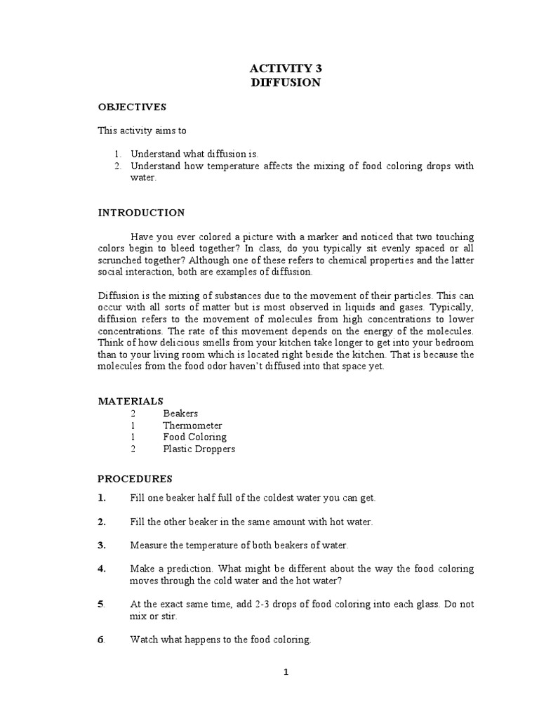Chy 42.1 Diffusion | PDF | Diffusion | Water