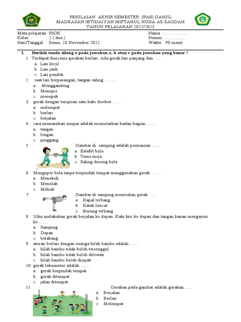 Soal PAS PJOK Kelas 2 MI 2022/2023 | PDF