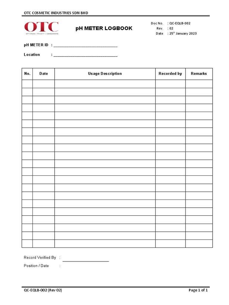 QC-EQLB-002-02 PH METER LOGBOOK | PDF