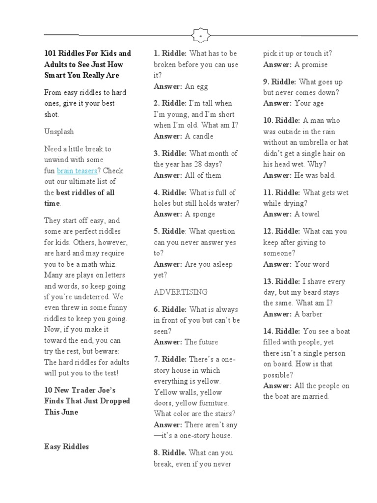 101 Riddles For Kids and Adults To See Just How Smart You Really Are | PDF