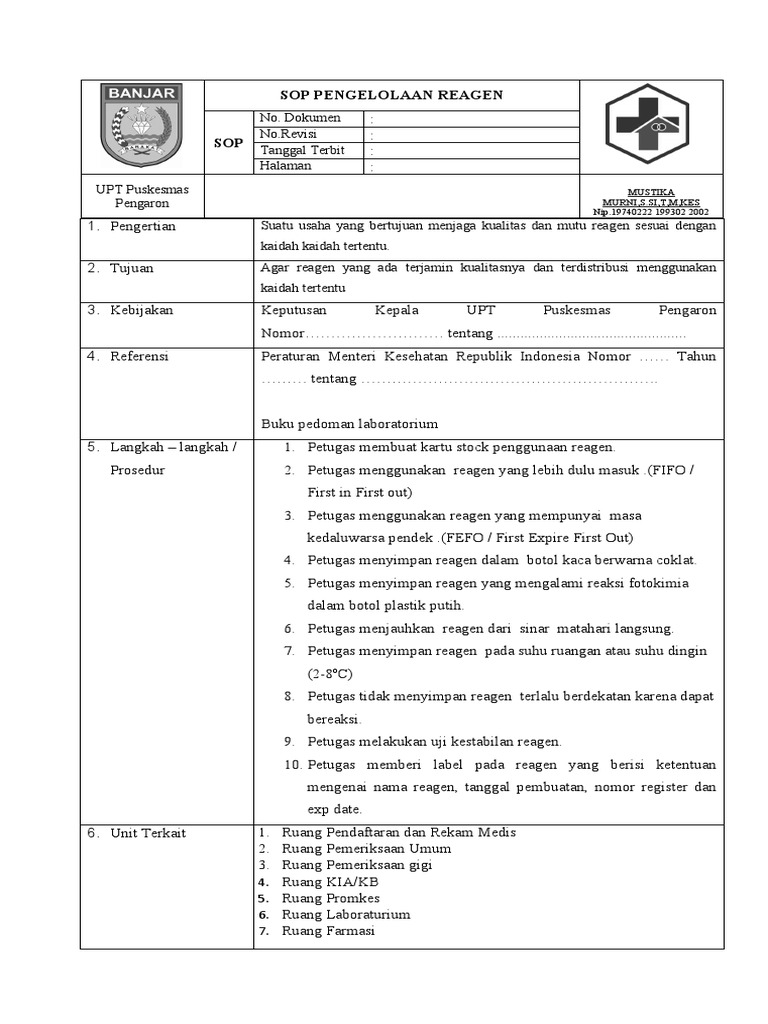 Sop Pengelolaan Reagen | PDF