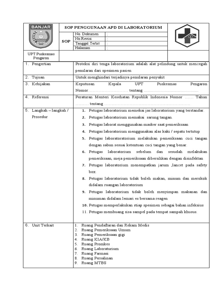 SOP Penggunaan APD di Laboratorium | PDF