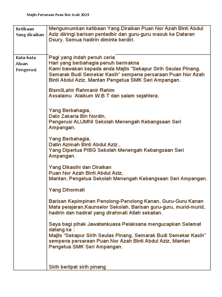 Majlis Persaraan Pengetua | PDF