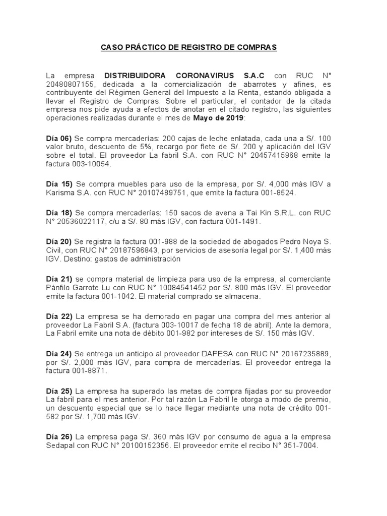Caso Práctico de Registro de Compras | PDF