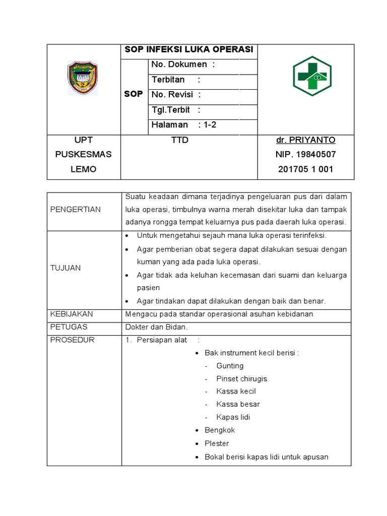 SOP Patologis - INFEKSI LUKA OPERASI | PDF