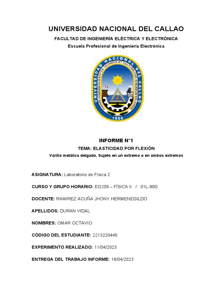 Informe De Laboratorio De Física 2 90g Sc 1 Pdf Deformación
