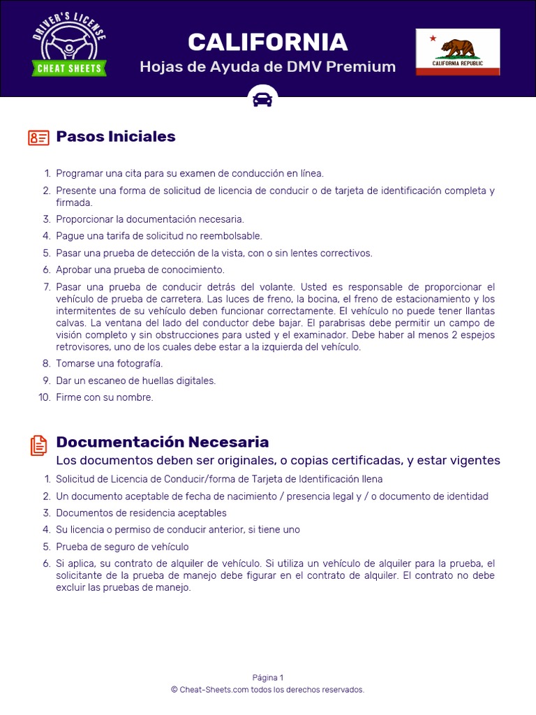 DMV Cheat Sheet California Es Auto Premium | PDF | Semáforo | Calle