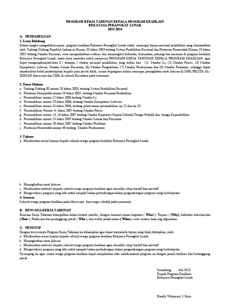 Program Kerja Kaprodi RPL 2023 | PDF